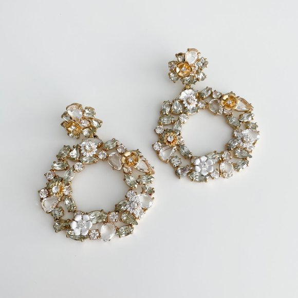 J. Crew | Jewelry | J Crew Colorful Floral Hoop Earrings Crystal | Poshmark